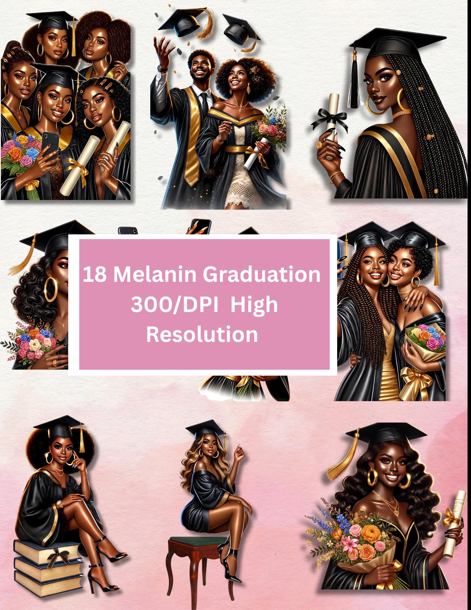 Black Girl Graduation Clipart | 300 DPI High-resolution Digital ...