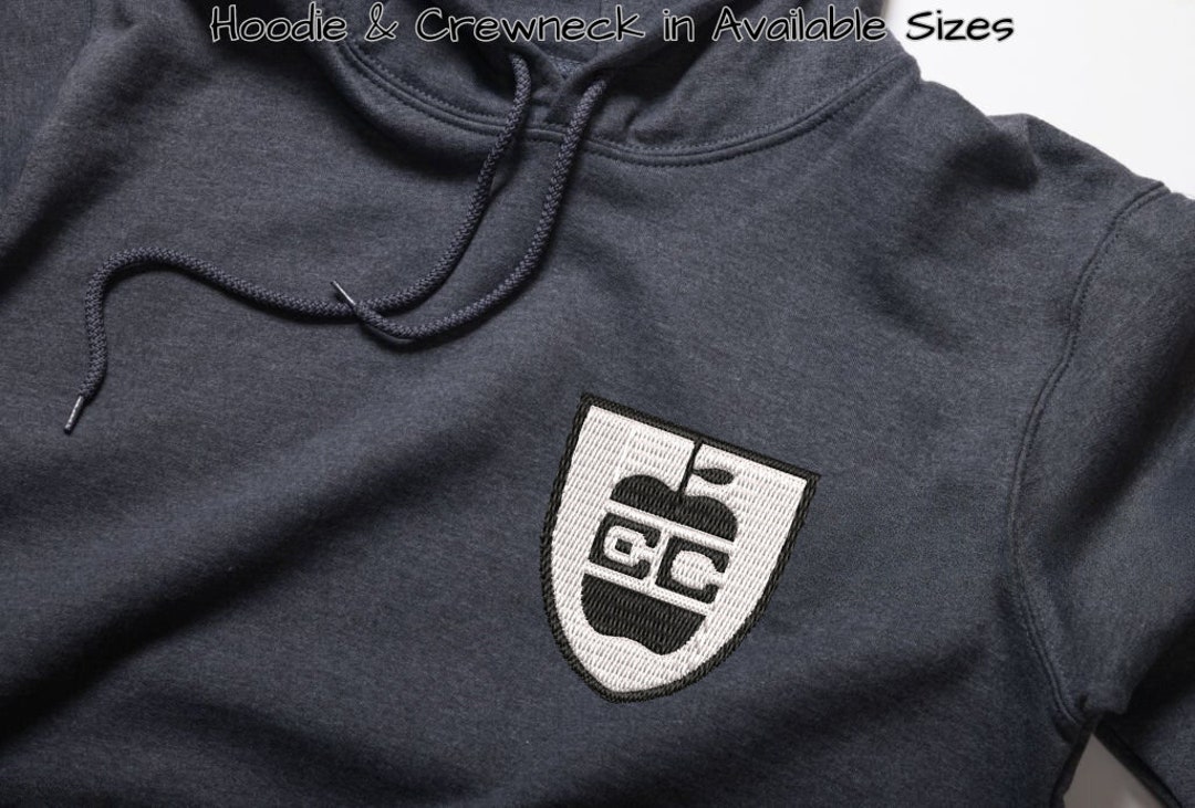 Embroidered Apple Shield Logo black White Minimalist National Hoodie ...