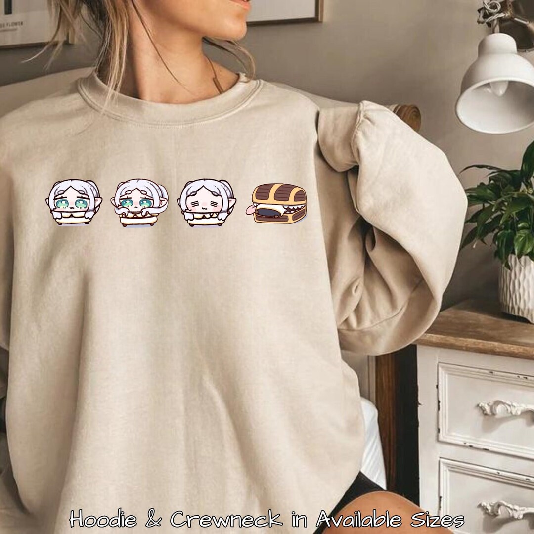 Four Chibi Elfs White Hair Frontside Hoodie & Crewneck, Heavy Cotton ...