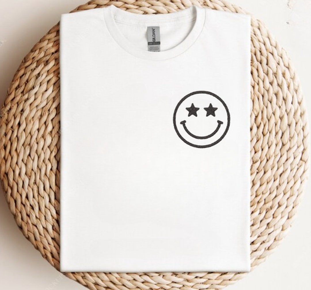 Embroidered Smiling Face Emoji Logo-black Minimalist Tshirt - Etsy