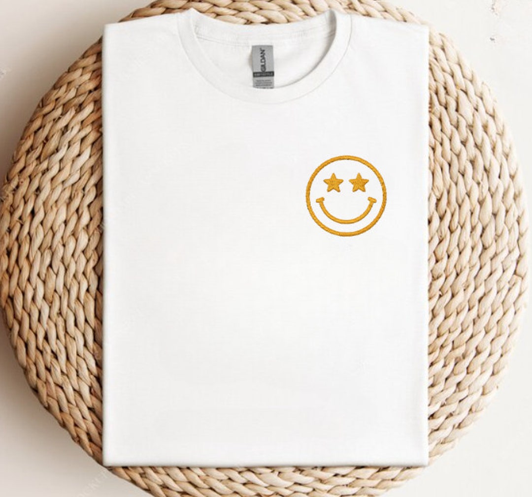 Embroidered Smiling Face Meme-yellow Minimalist Tshirt Soft - Etsy