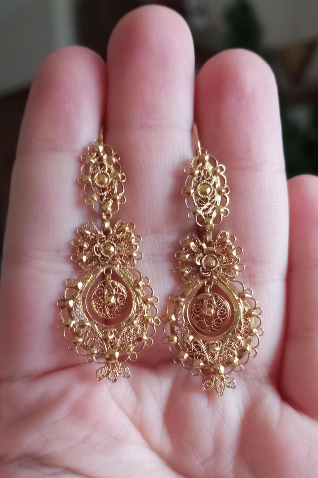 Portuguese Princess Solid Gold Filigree Earrings Traditional Gold ...
