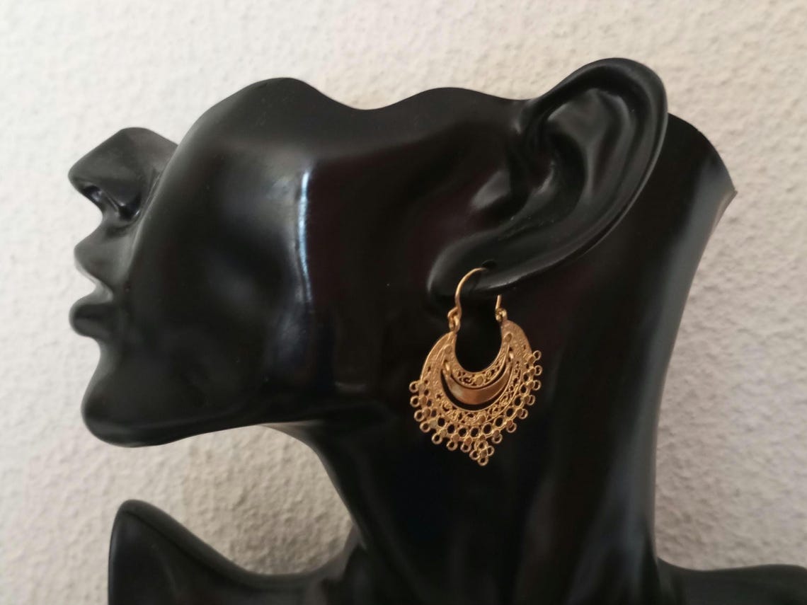 Portuguese Jewelry Gold Filigree Earring Hoop Handmade Sterling Silver ...