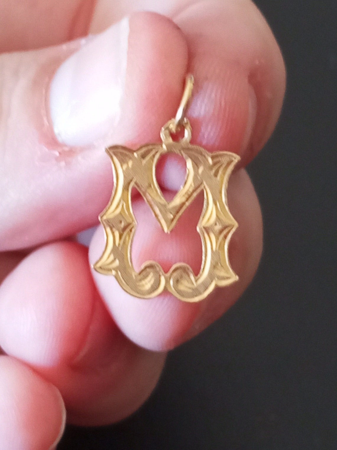 Solid Gold Pendant Letter M Unisex 19.2 Carat Yellow Portuguese Gold ...