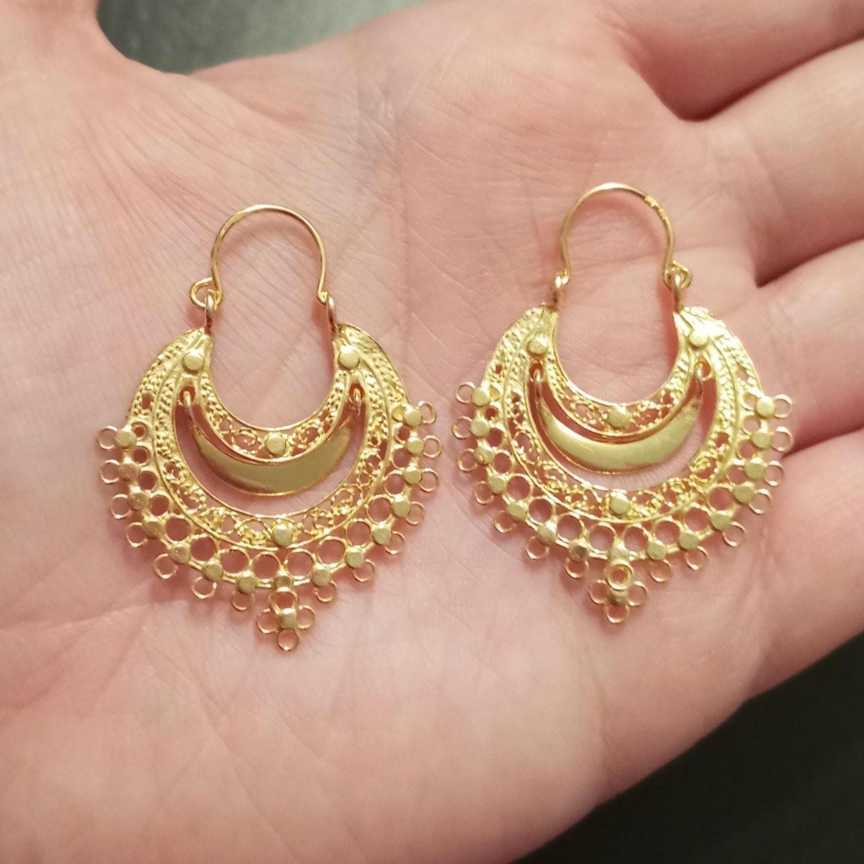 Portuguese Jewelry Gold Filigree Earring Hoop Handmade Sterling Silver ...