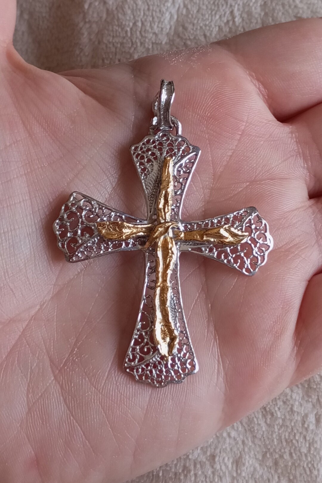 Silver Filigree Cross Pendant MAXI Size Handmade 925 Sterling Gold ...