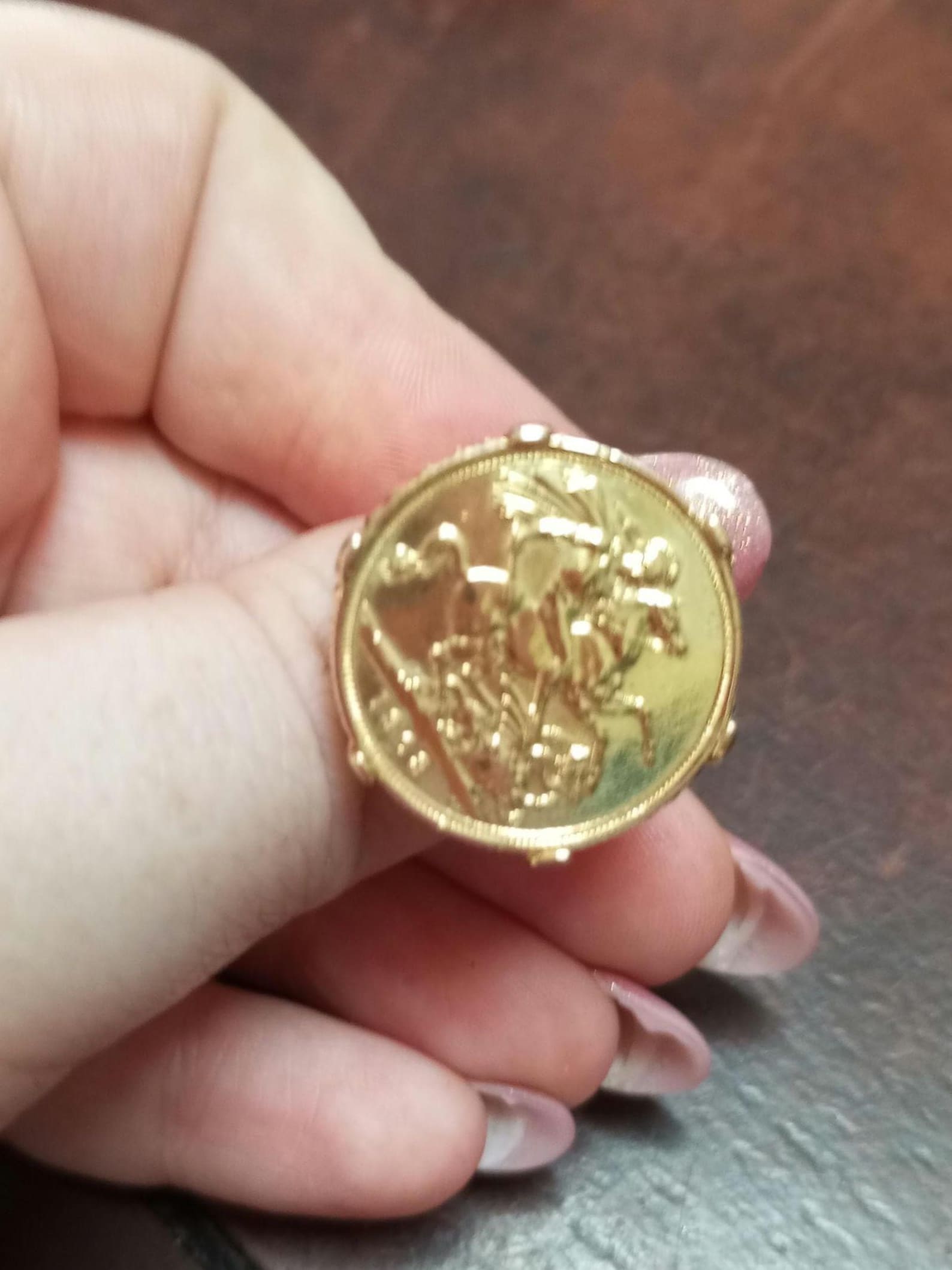 Sovereign Solid Gold Ring Handmade Portuguese 19.2K Yellow Gold Saint ...