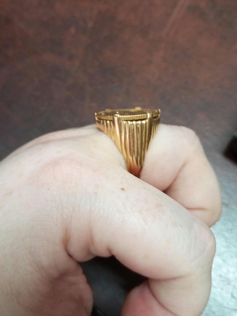 Sovereign Solid Gold Ring Handmade Portuguese 19.2K Yellow Gold Saint ...