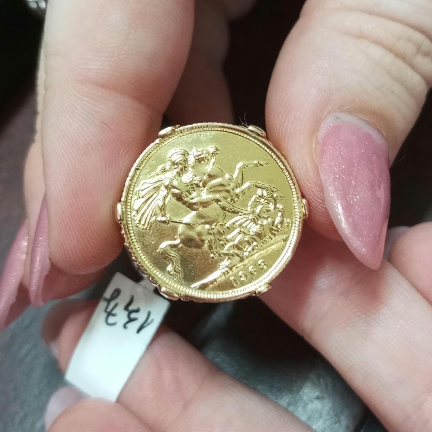 Sovereign Solid Gold Ring Handmade Portuguese 19.2K Yellow Gold Saint ...