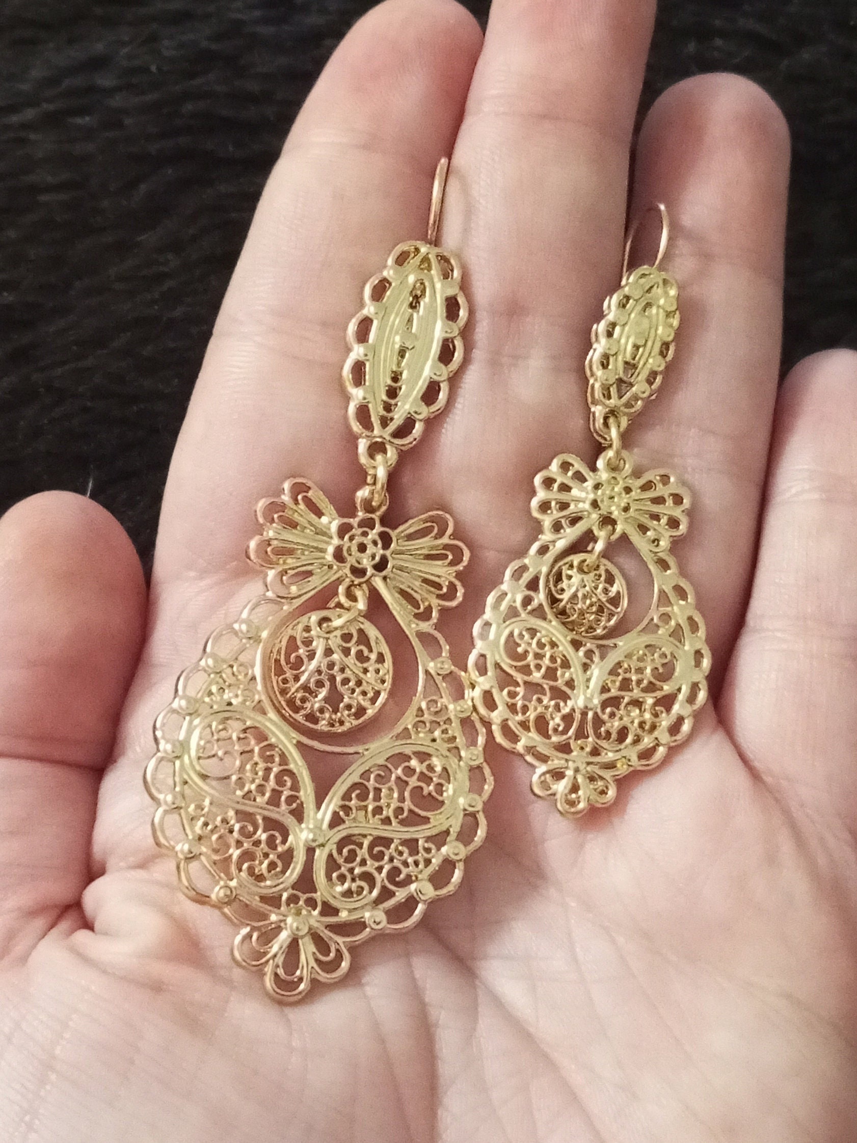 Portuguese Princess Filigree Maxi Earrings Lowcost Handmade Golden ...