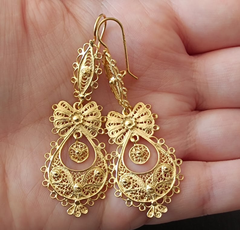 Portuguese Princess Solid Gold Filigree Earrings Traditional Gold ...