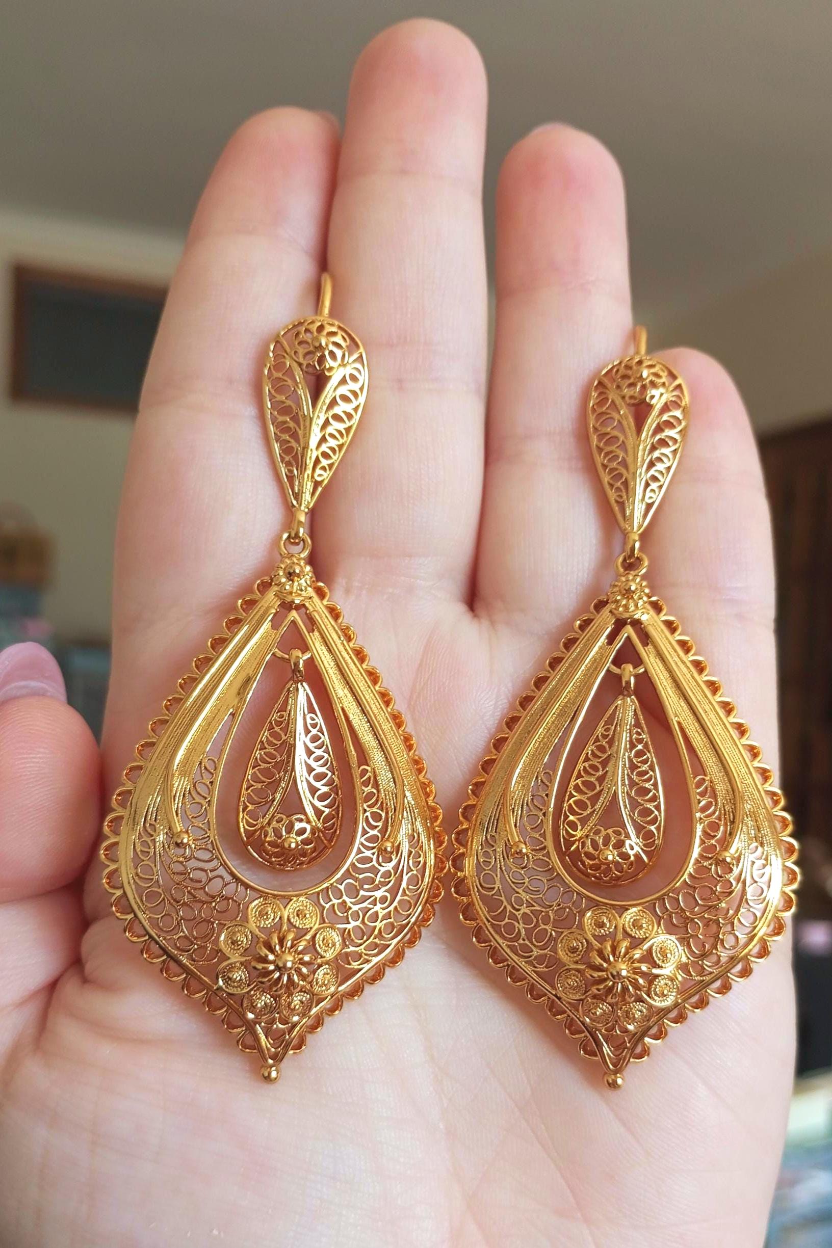 24KT Goldfilled Portuguese Teardrop Earring Filigree Jewelry Handmade ...