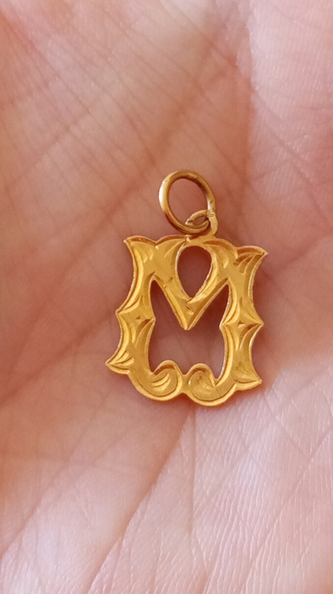 Solid Gold Pendant Letter M Unisex 19.2 Carat Yellow Portuguese Gold ...