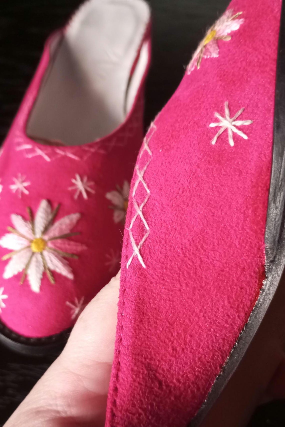 Portuguese Folclore Clogs Red Suede Hand Embroidery Tradicional Minho ...