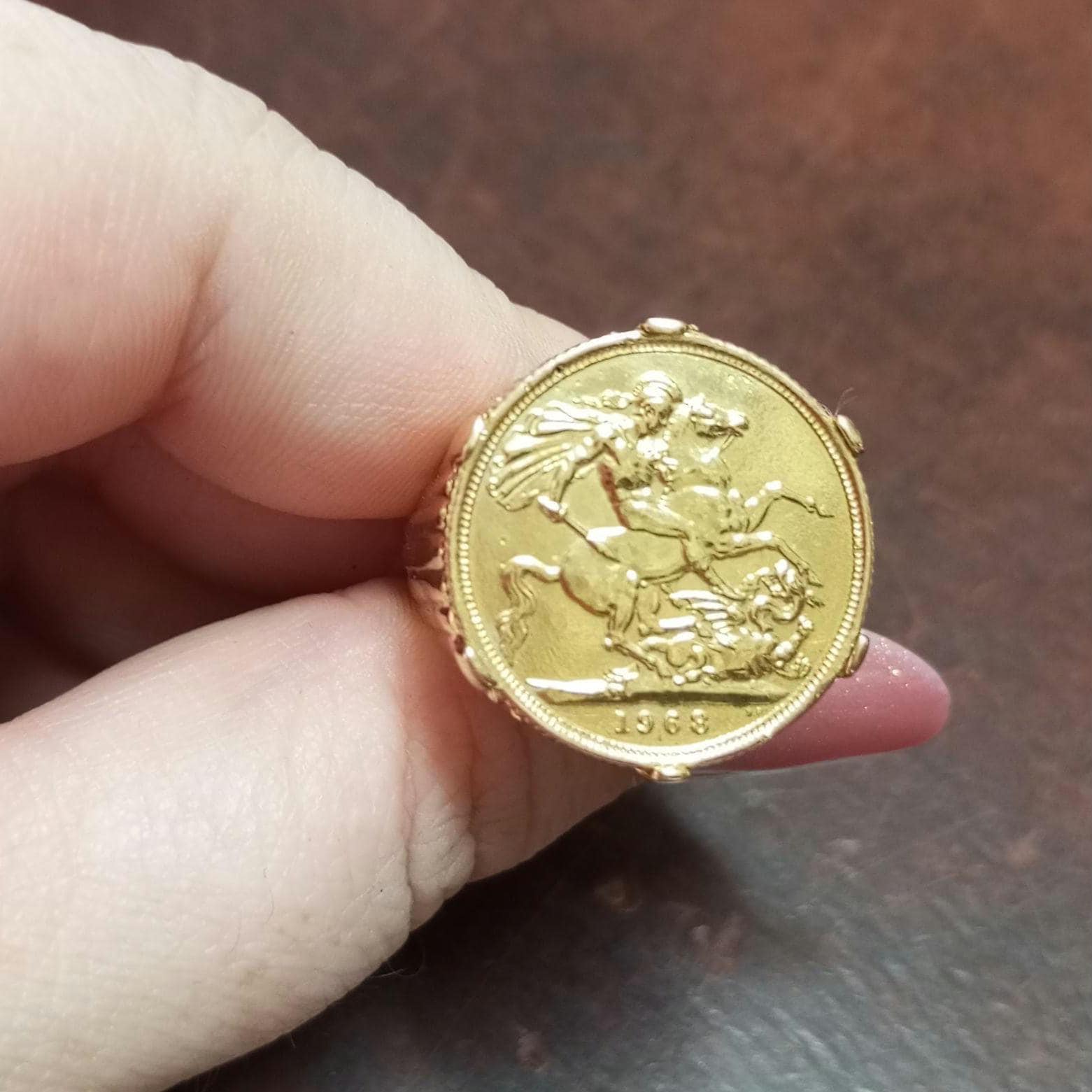 Sovereign Solid Gold Ring Handmade Portuguese 19.2K Yellow Gold Saint ...