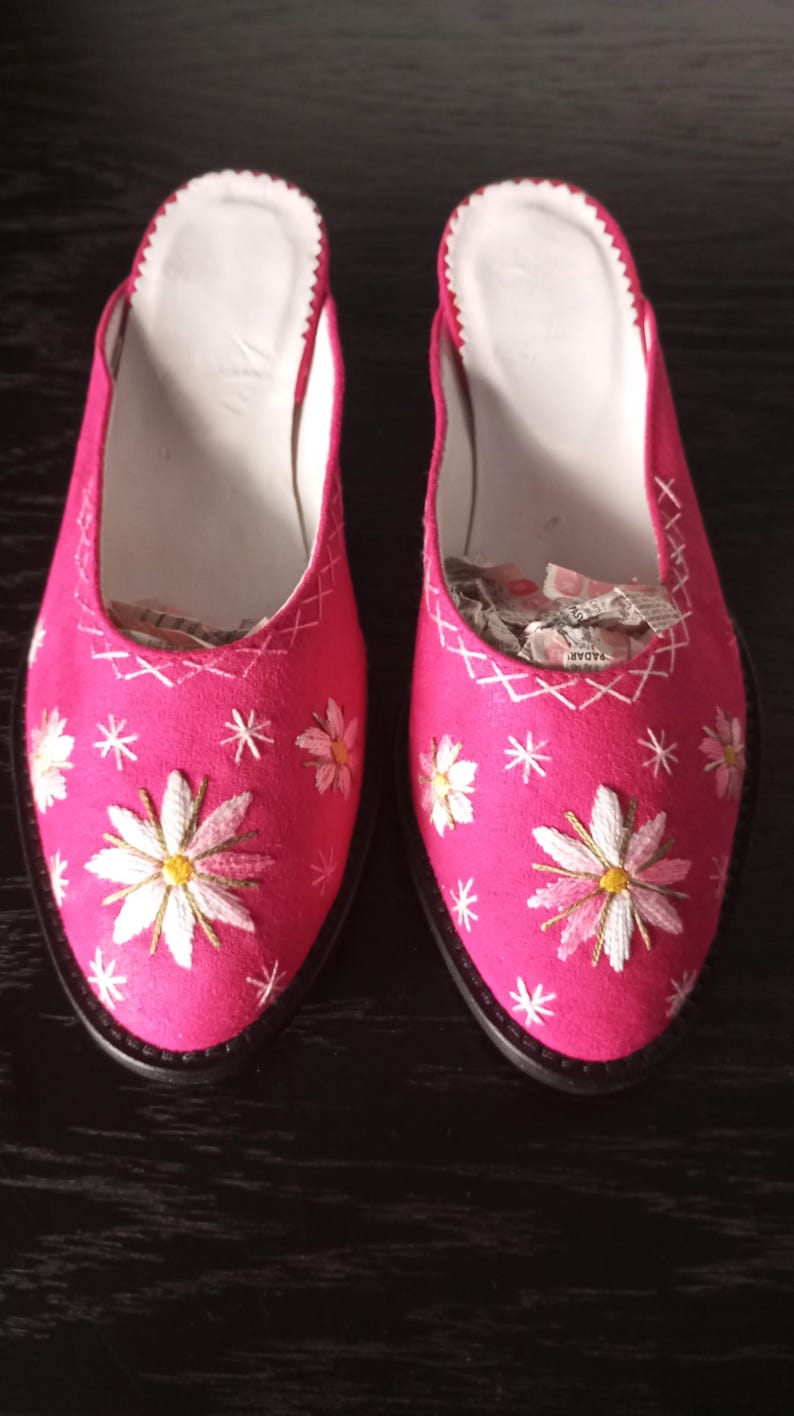 Portuguese Folclore Clogs Red Suede Hand Embroidery Tradicional Minho ...
