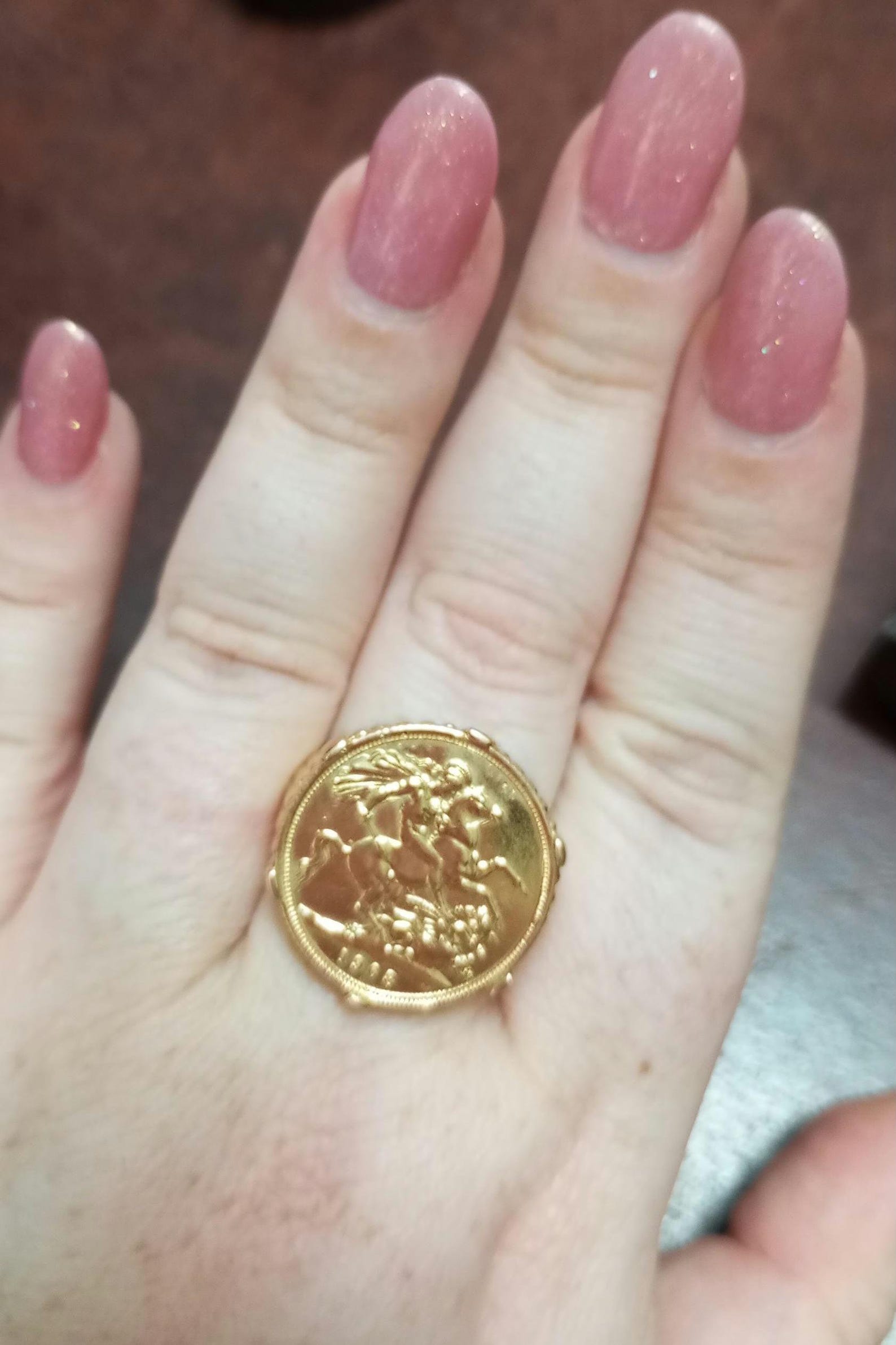 Sovereign Solid Gold Ring Handmade Portuguese 19.2K Yellow Gold Saint ...