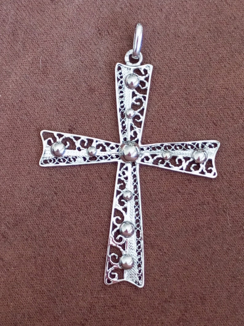 Filigree Pendant Cross MAXI Size Handmade 925 Sterling Silver Beautiful ...