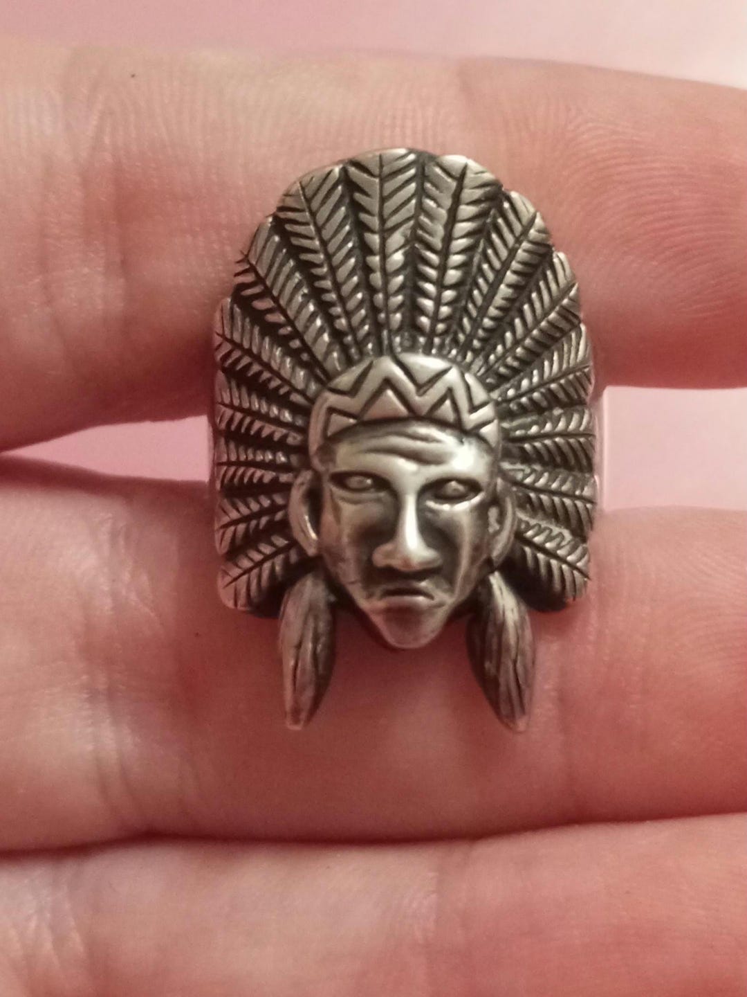 Vintage Apache Indian Bust Silver Ring Native American Tribute Massive ...