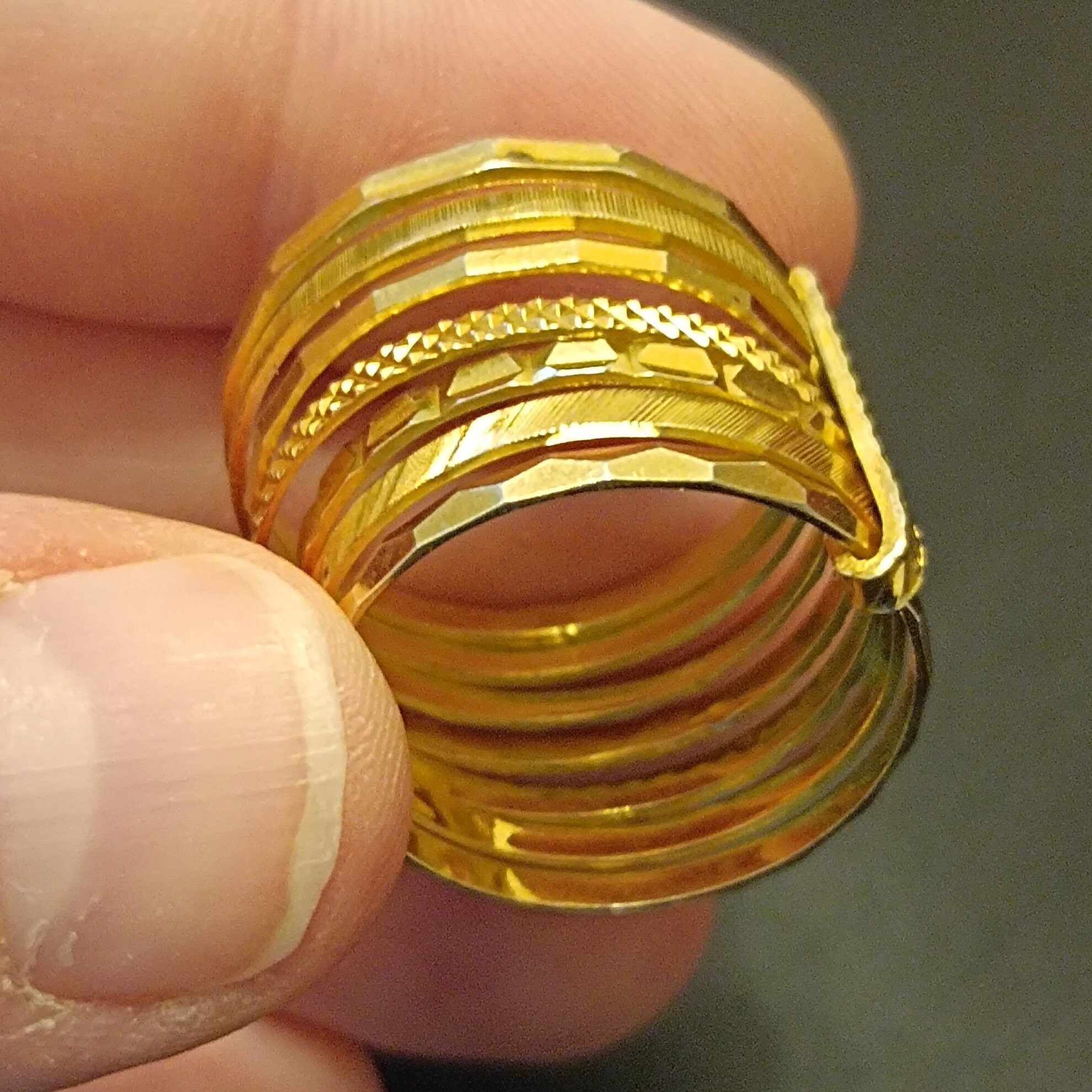 Portuguese 7 Band Golden Ring Filigree Vermeil Band Goldplated Sterling ...