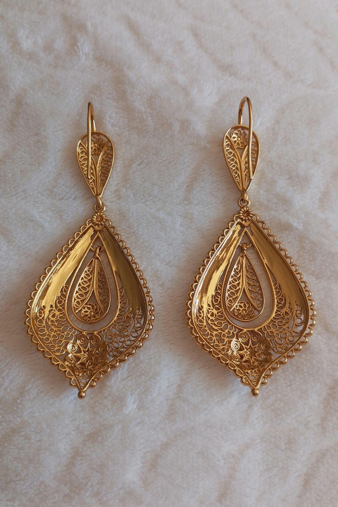 24KT Goldfilled Portuguese Teardrop Earring Filigree Jewelry Handmade ...