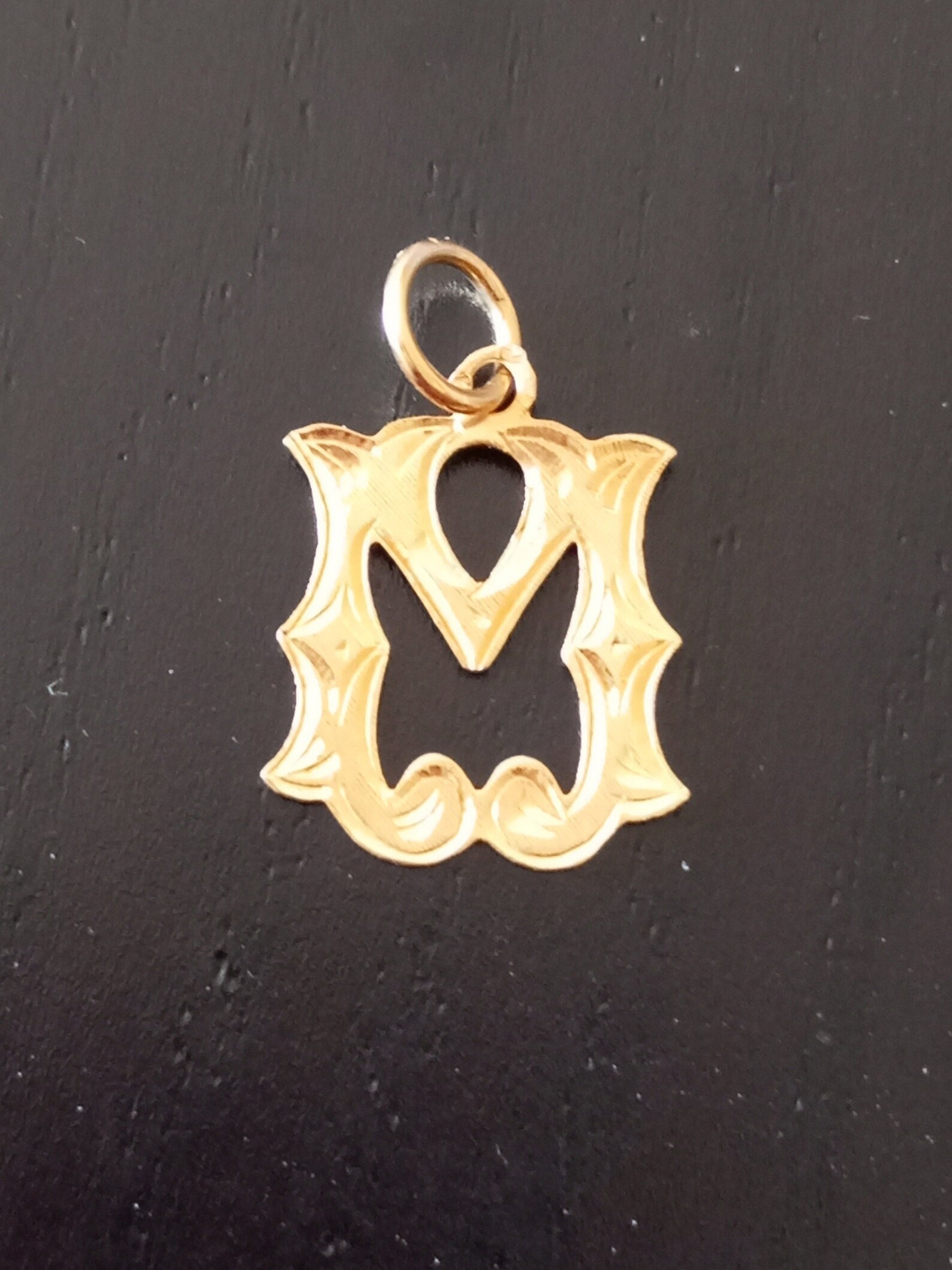 Solid Gold Pendant Letter M Unisex 19.2 Carat Yellow Portuguese Gold ...