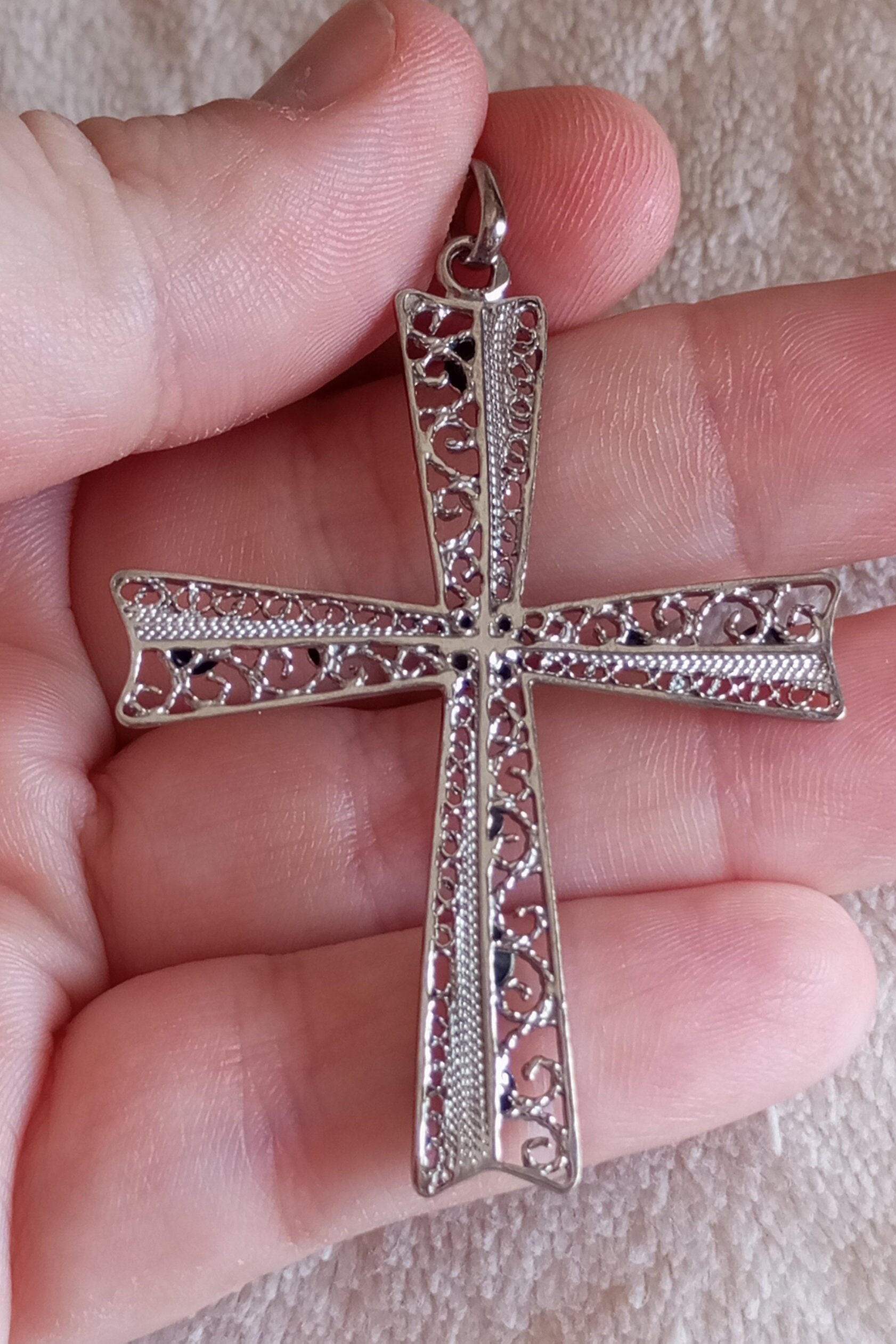 Filigree Pendant Cross MAXI Size Handmade 925 Sterling Silver Beautiful ...