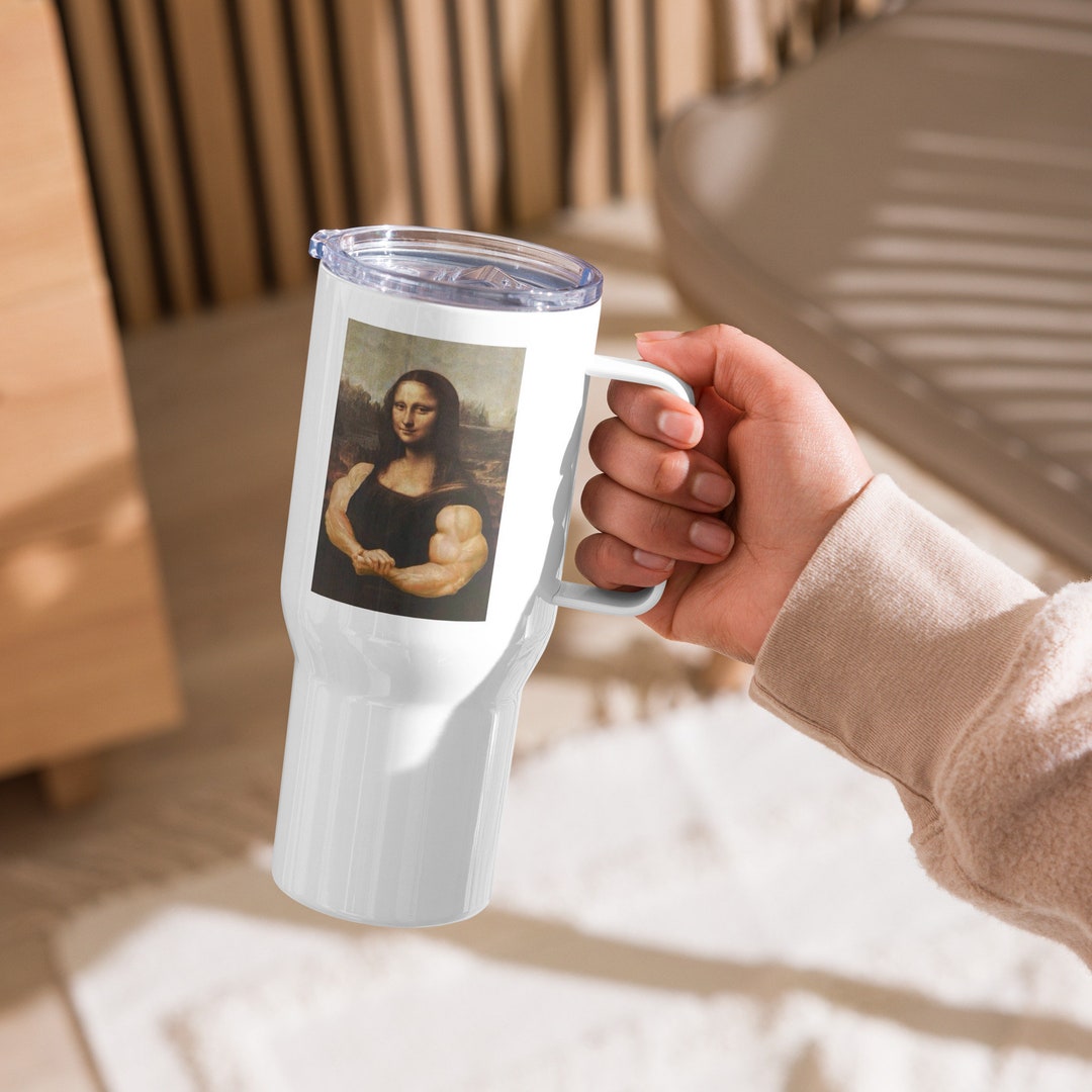 Mona Lisa Mug With Custom Initials travel Mug With a Handle, Buff Mona ...