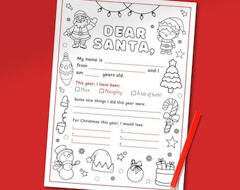 Letter to Santa Coloring Page Printable Christmas Wish List, Dear Santa ...