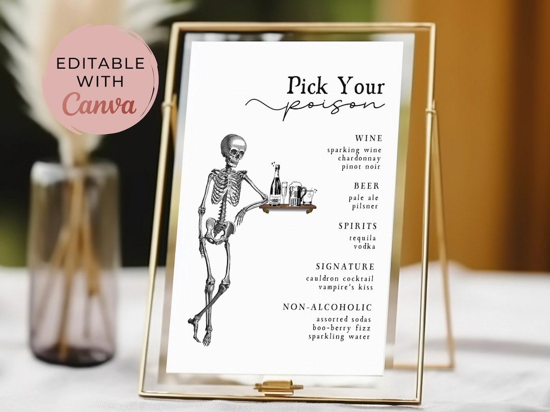Pick Your Poison Menu | Halloween Bar Menu Template | Halloween Wedding ...