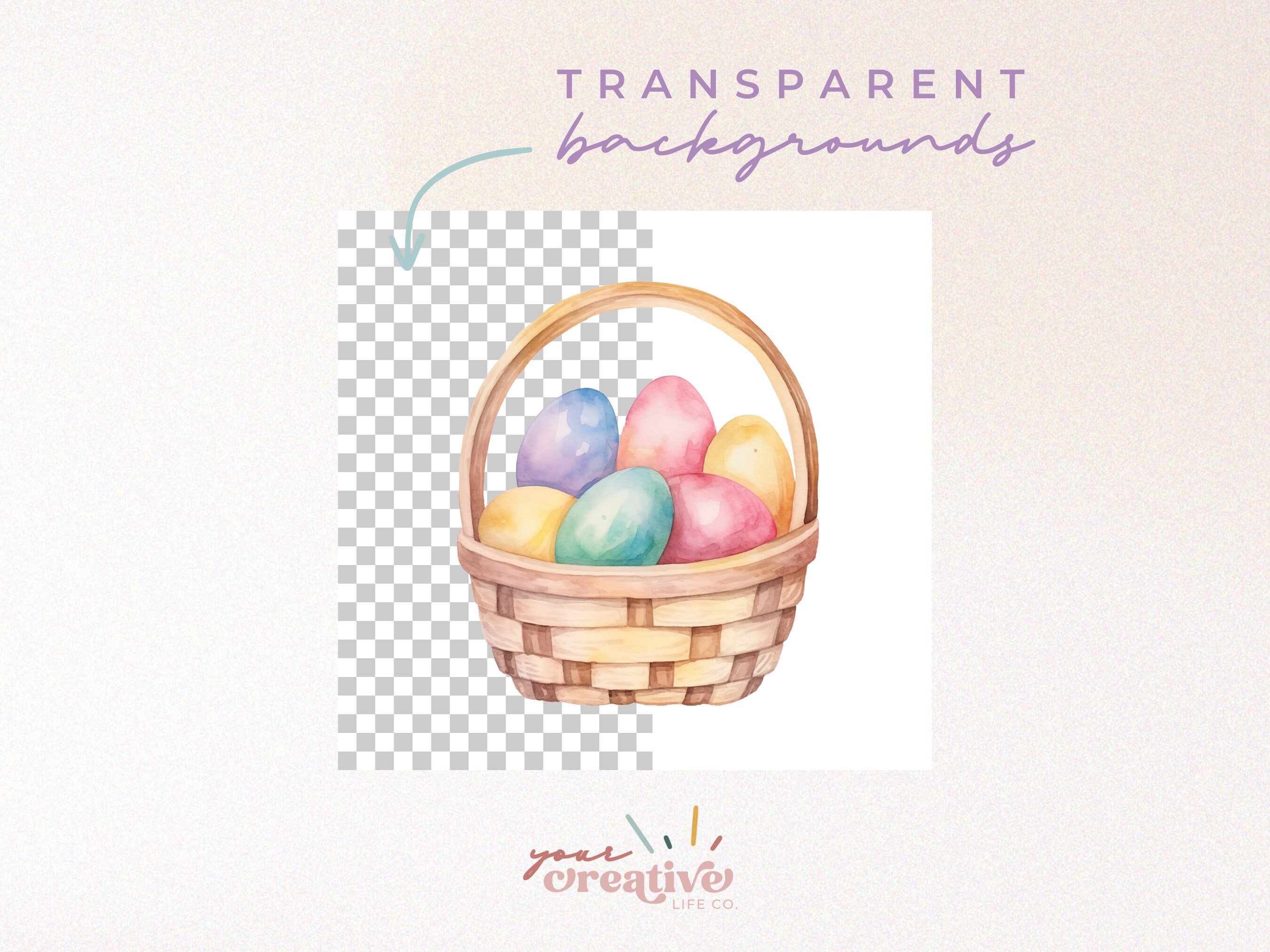 Watercolor Easter Egg Basket Clipart Pack Commercial Use Easter Clipart ...