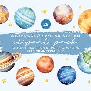 Watercolor Solar System Clipart Pack | Commercial Use Planets Clipart ...