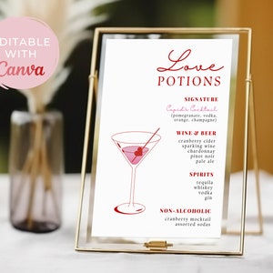 Love Potions Menu Valentine's Day Bar Menu Template Wedding Drinks Sign ...