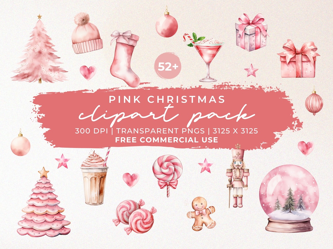 Pink Christmas Clipart Pack | Watercolor Christmas Clipart | Pink ...