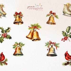 Vintage Christmas Clipart Pack | Watercolor Christmas Clipart Bundle ...