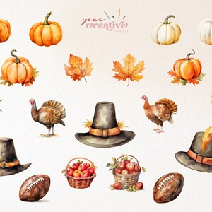 Watercolor Thanksgiving Clipart Bundle: Autumn PNG Pack (commercial Use ...