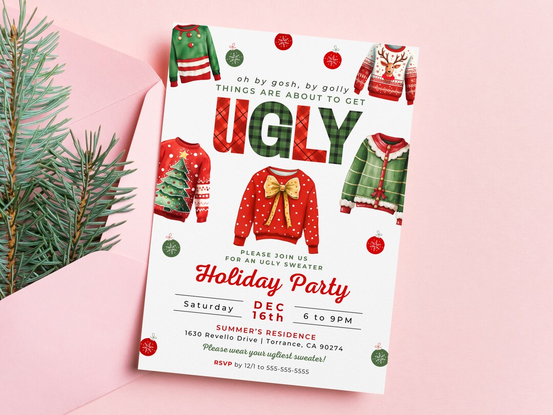 Ugly Sweater Christmas Party Invitation: Editable Canva Template - Etsy