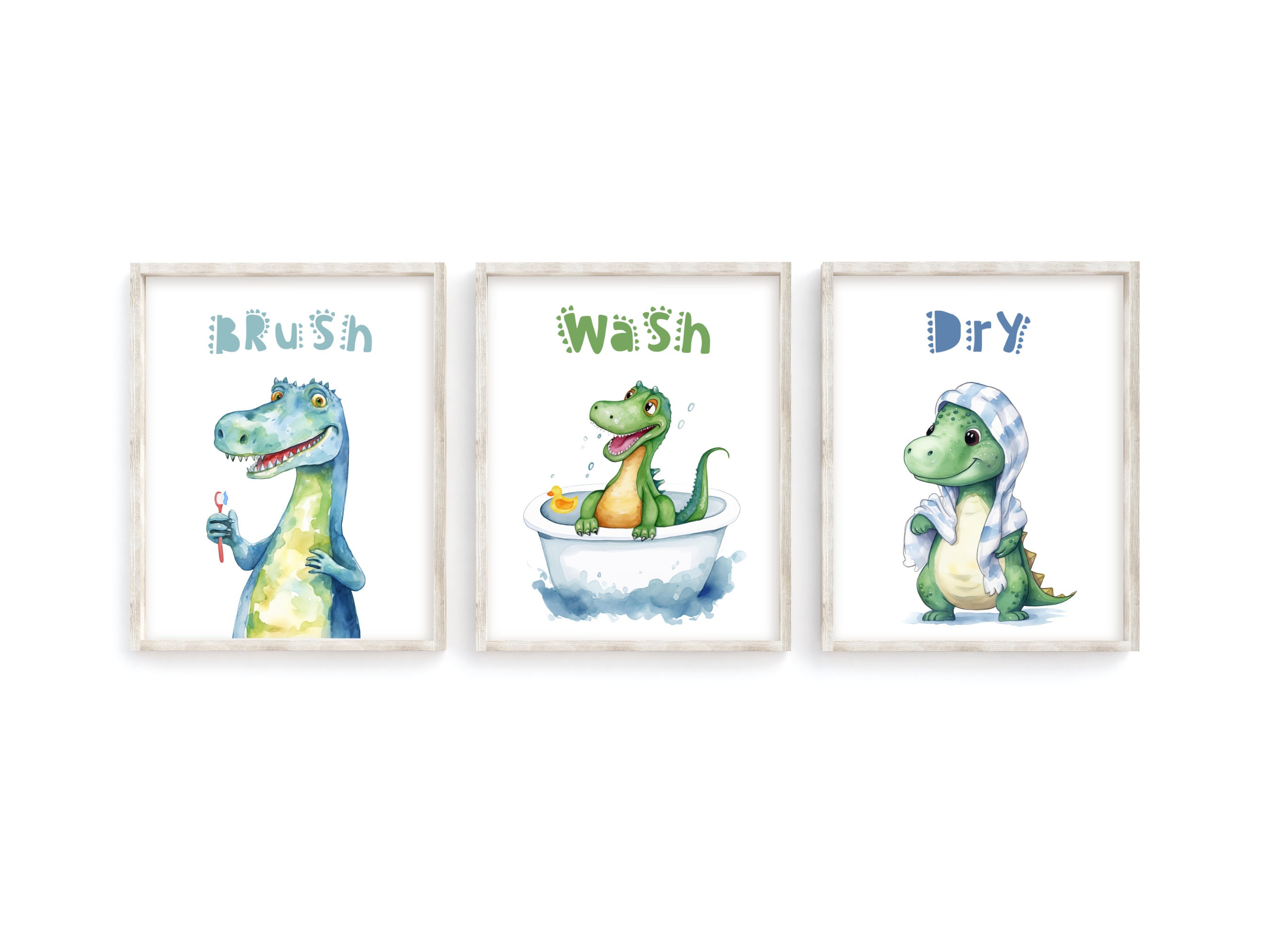 Dinosaur Kids Bathroom Wall Art Set Dinosaur Art Dinosaur Bathroom ...