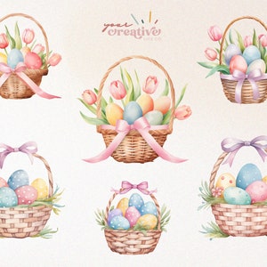 Watercolor Easter Egg Basket Clipart Pack | Commercial Use Easter ...