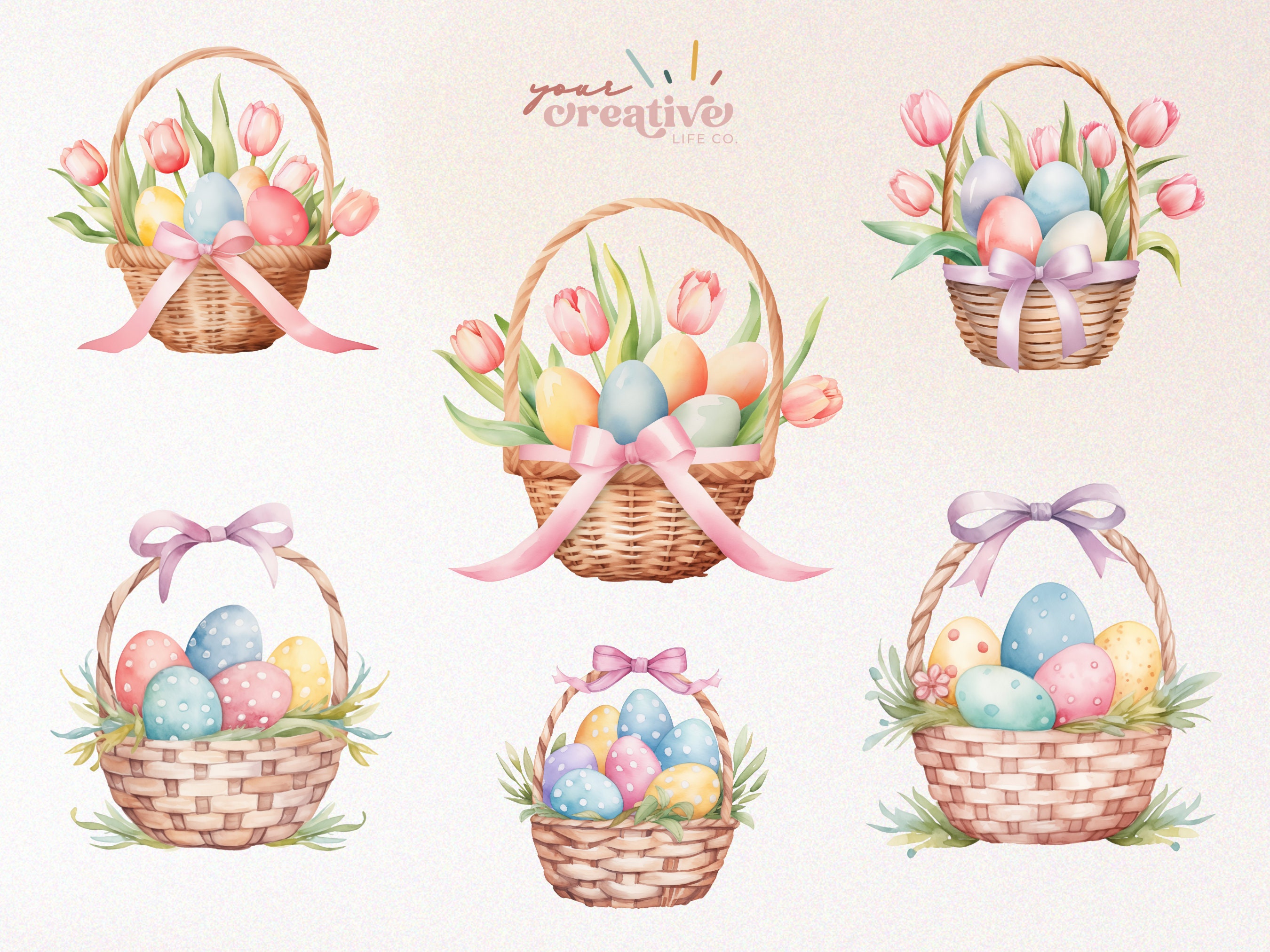Watercolor Easter Egg Basket Clipart Pack Commercial Use Easter Clipart ...