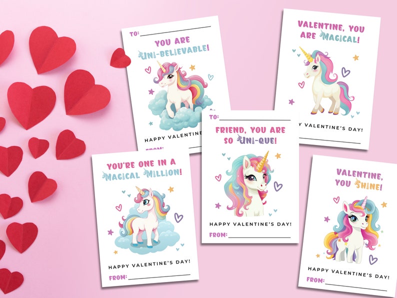 Rainbow Unicorn Valentine's Day Cards Classroom Valentines for Kids ...