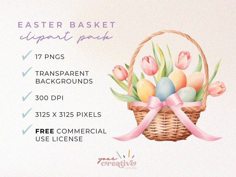 Watercolor Easter Egg Basket Clipart Pack Commercial Use Easter Clipart ...