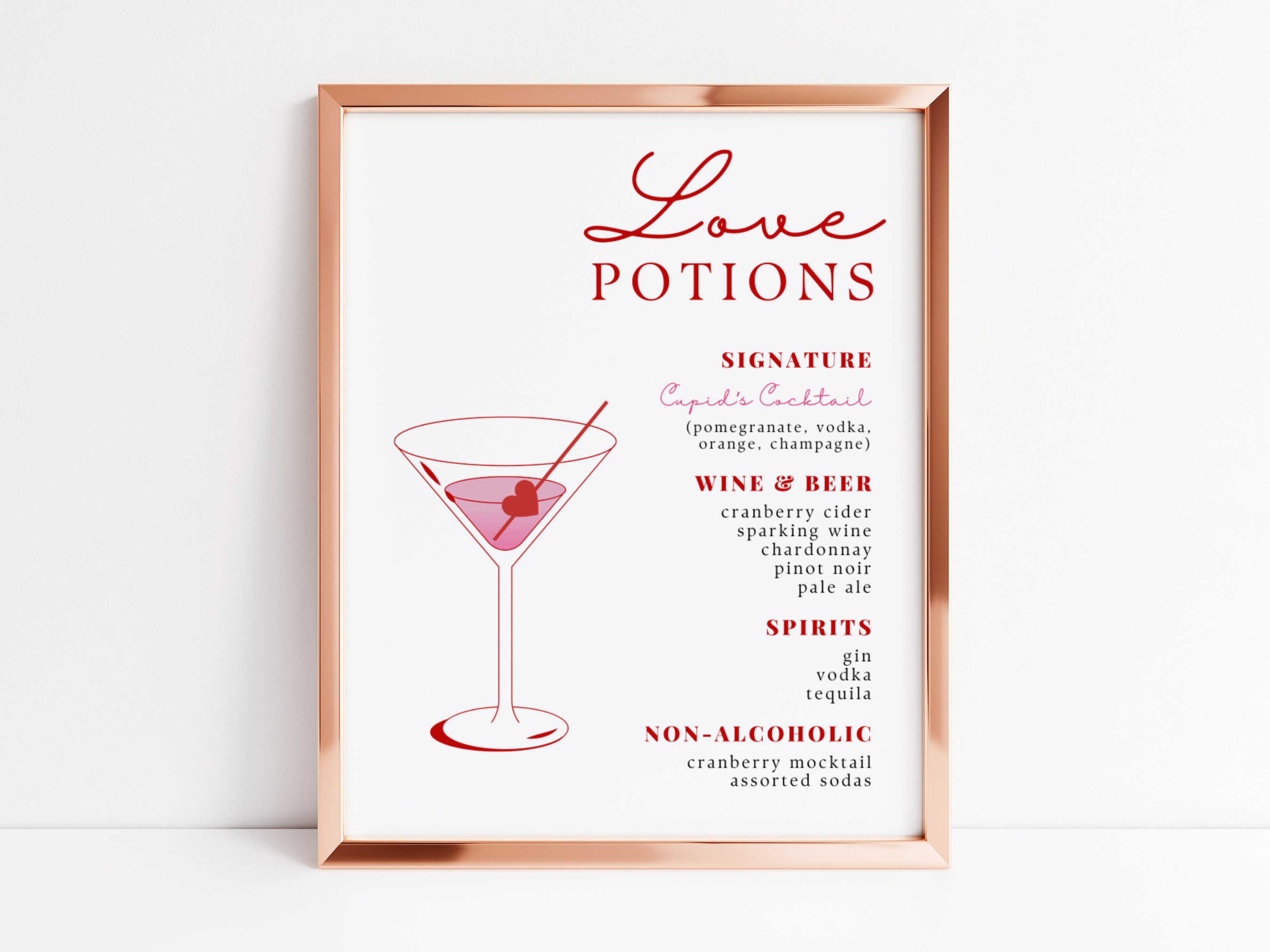 Love Potions Menu Valentine's Day Bar Menu Template Wedding Drinks Sign ...