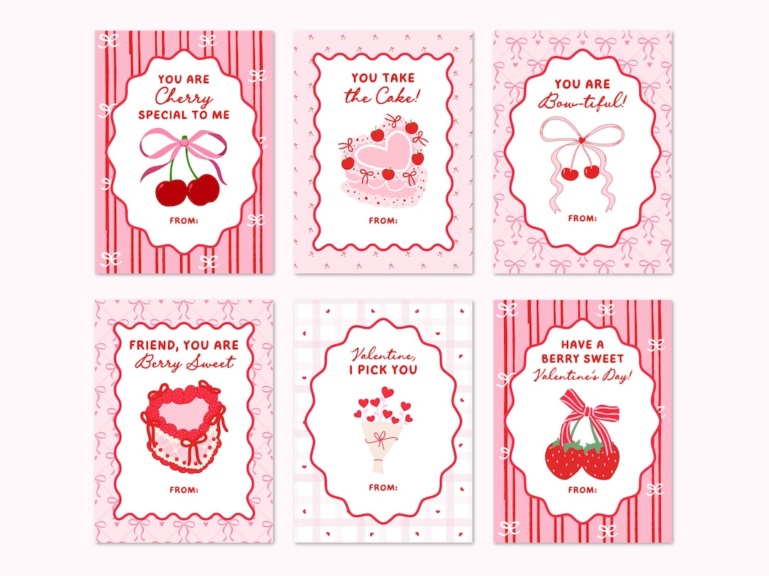 Printable Coquette Bow Valentine's Day Cards: Kids & Teen Girl ...