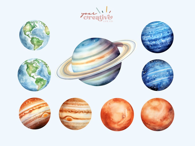 Watercolor Solar System Clipart Pack Commercial Use Planets Clipart ...