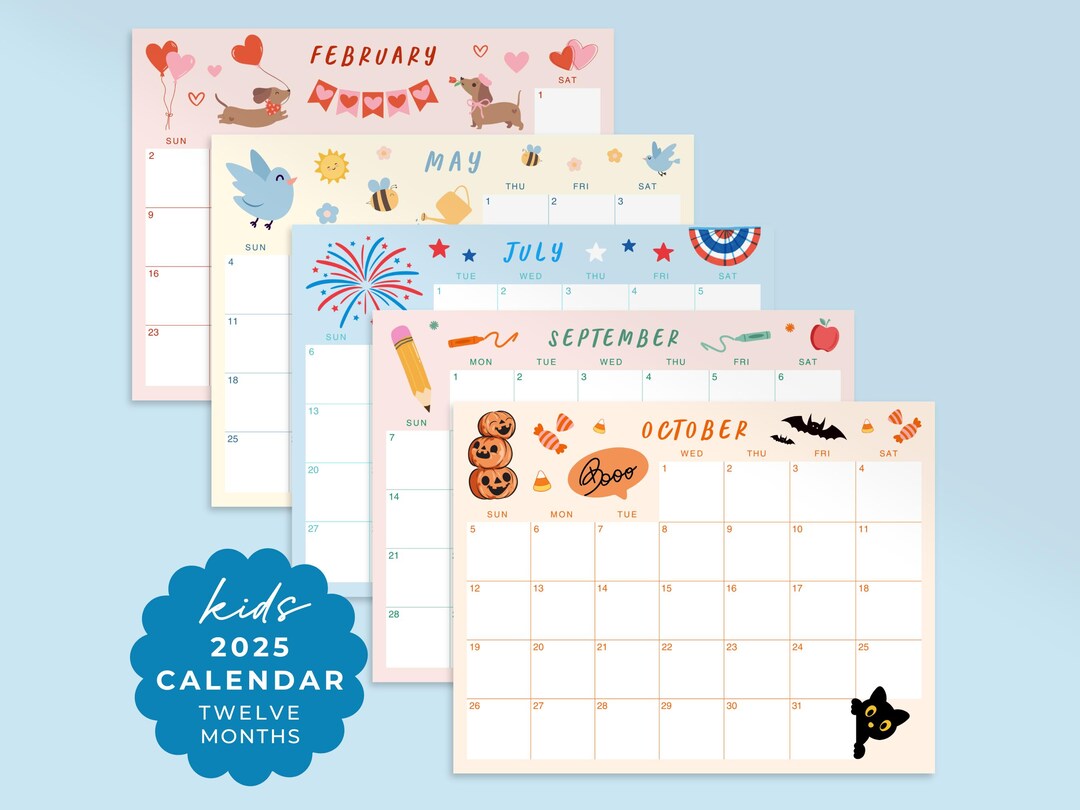 Printable 2025 Monthly Calendar Kids Calendar 2025 Monthly Homeschool ...