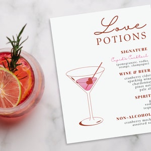Love Potions Menu Valentine's Day Bar Menu Template Wedding Drinks Sign ...