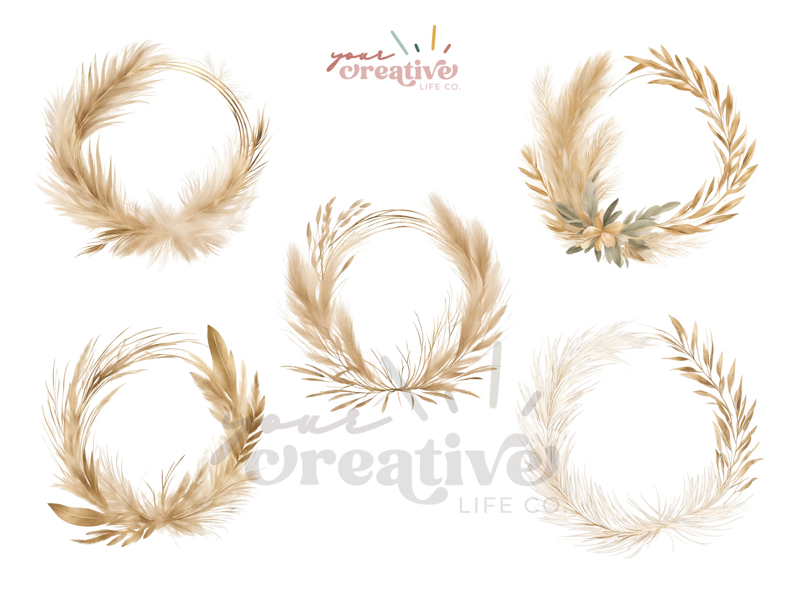Watercolor Pampas Wreath Clipart Bundle Dried Pampas Grass Frame ...