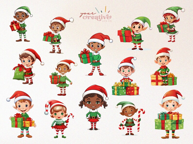 Cute Christmas Elf Clipart Bundle Commercial Use Christmas Clipart Elf ...