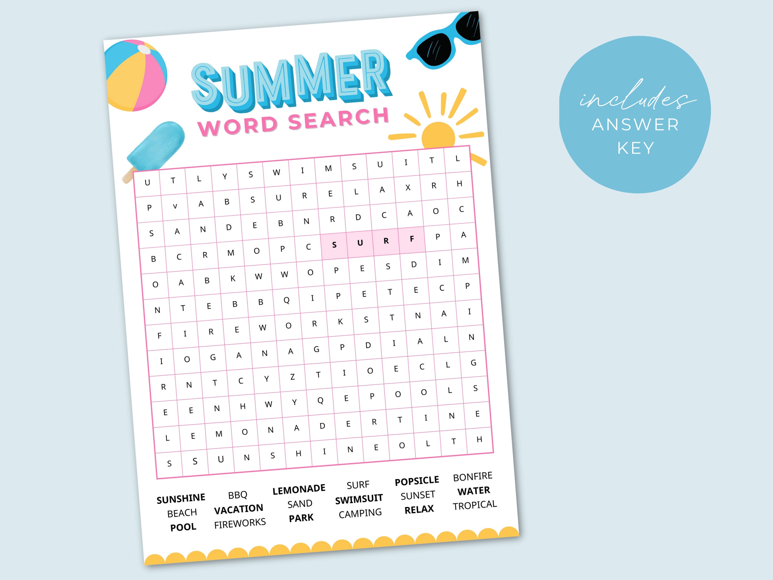 Summer Word Search Summer Activity for Kids and Teens Printable Summer ...